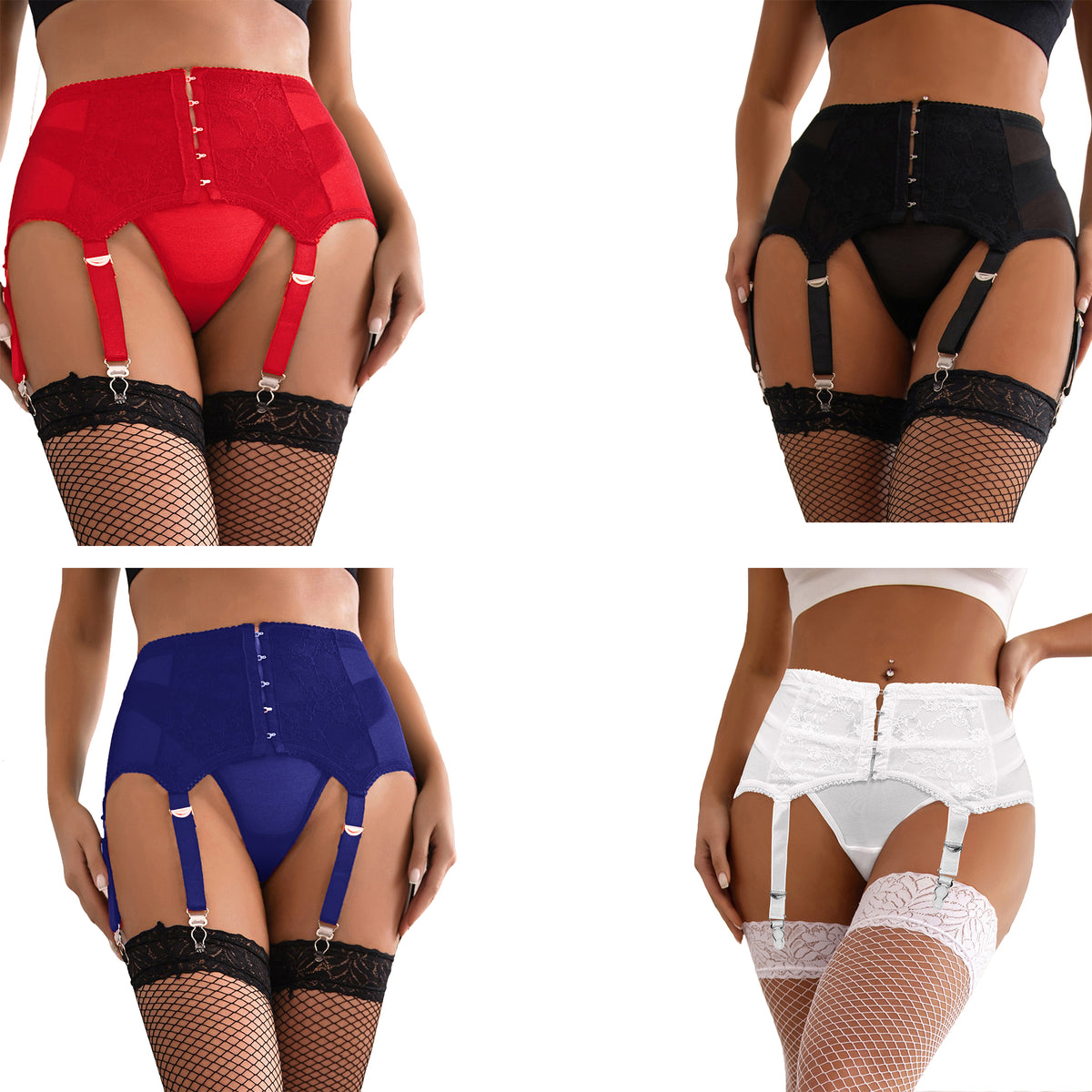 4 Strap High Waist Suspender Waspie Garter Belt Plus Size Lingerie